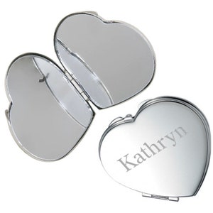 Personalized Heart Compact Mirror With Crystals Engraved Bridesmaid ...