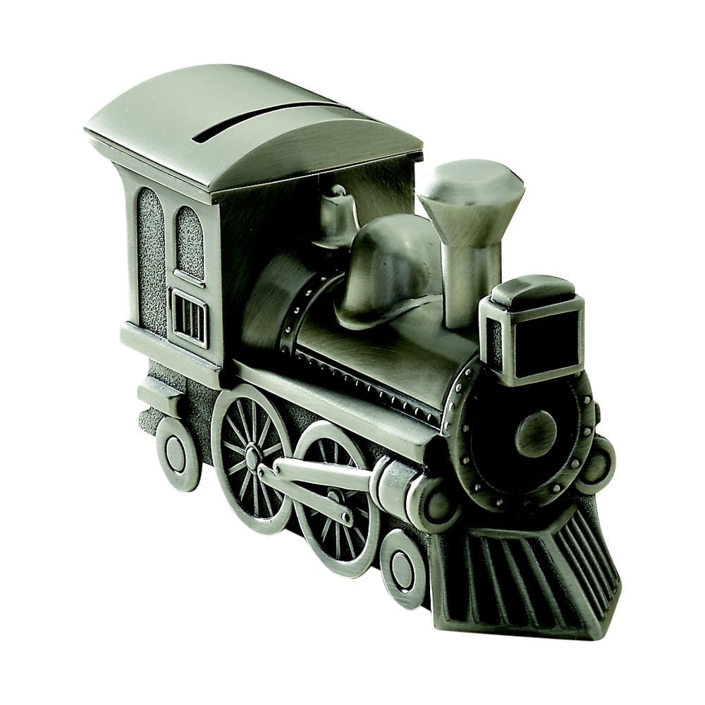 Personalized Brushed Pewter Finish Train Money Bank Engraved Gift for ...