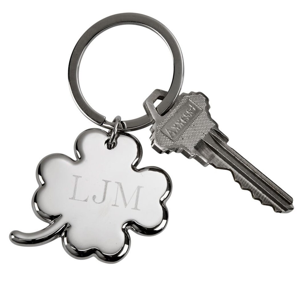 Personalized Silver Four Leaf Clover Key Chain Engraved Gift for ...