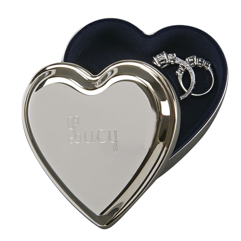 Personalized Silver Heart Shape Jewelry Box Engraved Bridesmaid Gift ...