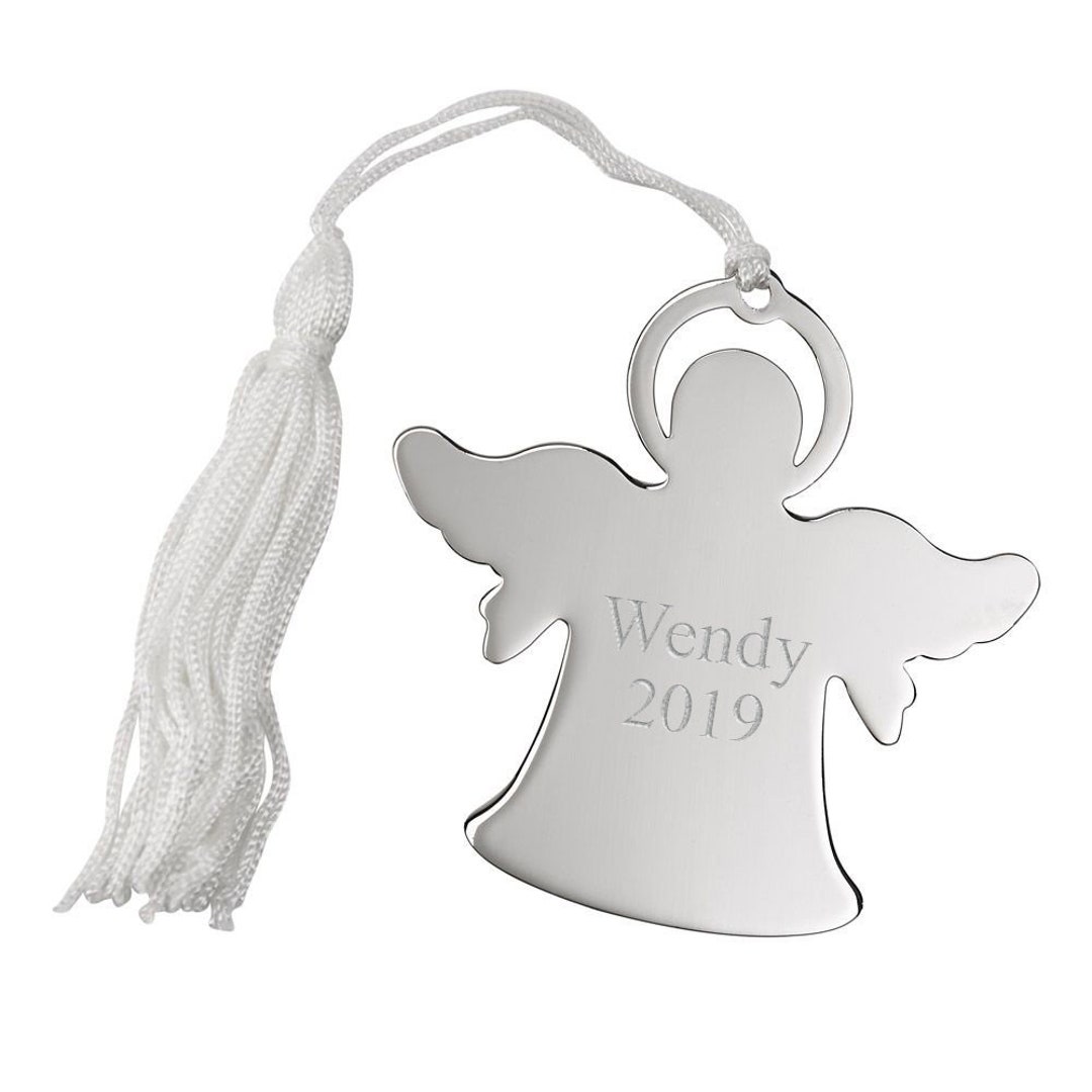 Personalized Silver Angel Shape Christmas Tree Ornament W/ White Tassel ...