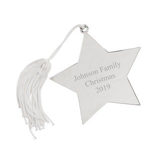 Personalized Silver Star Christmas Tree Ornament With White Tassel ...