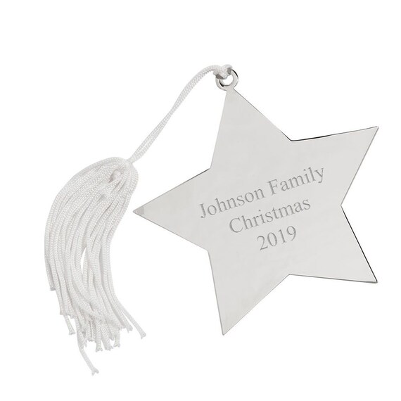 Engraved Silver Star Christmas Ornaments