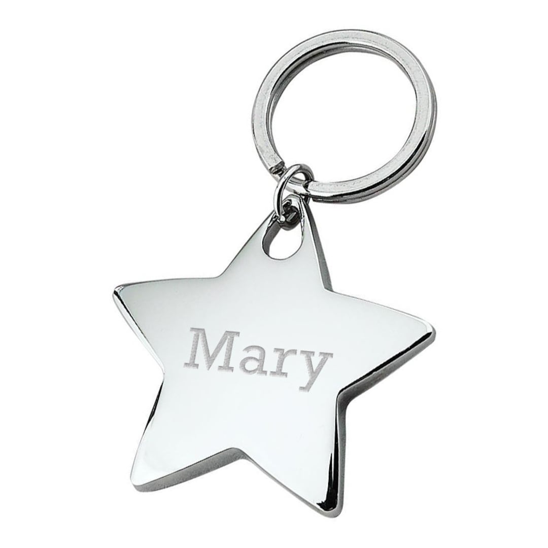 Personalized Polished Silver Star Shaped Key Chain Engraved Bridesmaid ...