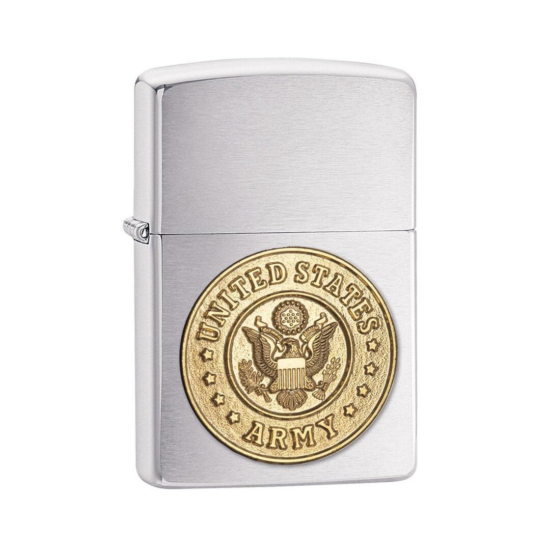 Personalized US Army Emblem Zippo Lighter Brushed Chrome Classic ...