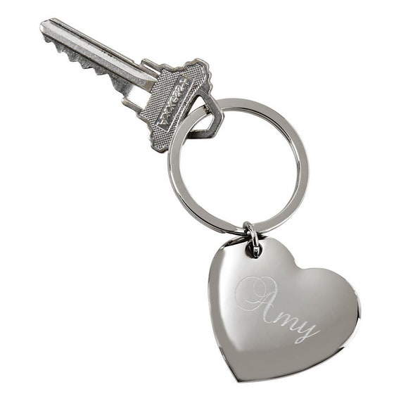 Personalized Polished Silver Heart Shaped Key Chain Engraved | Etsy