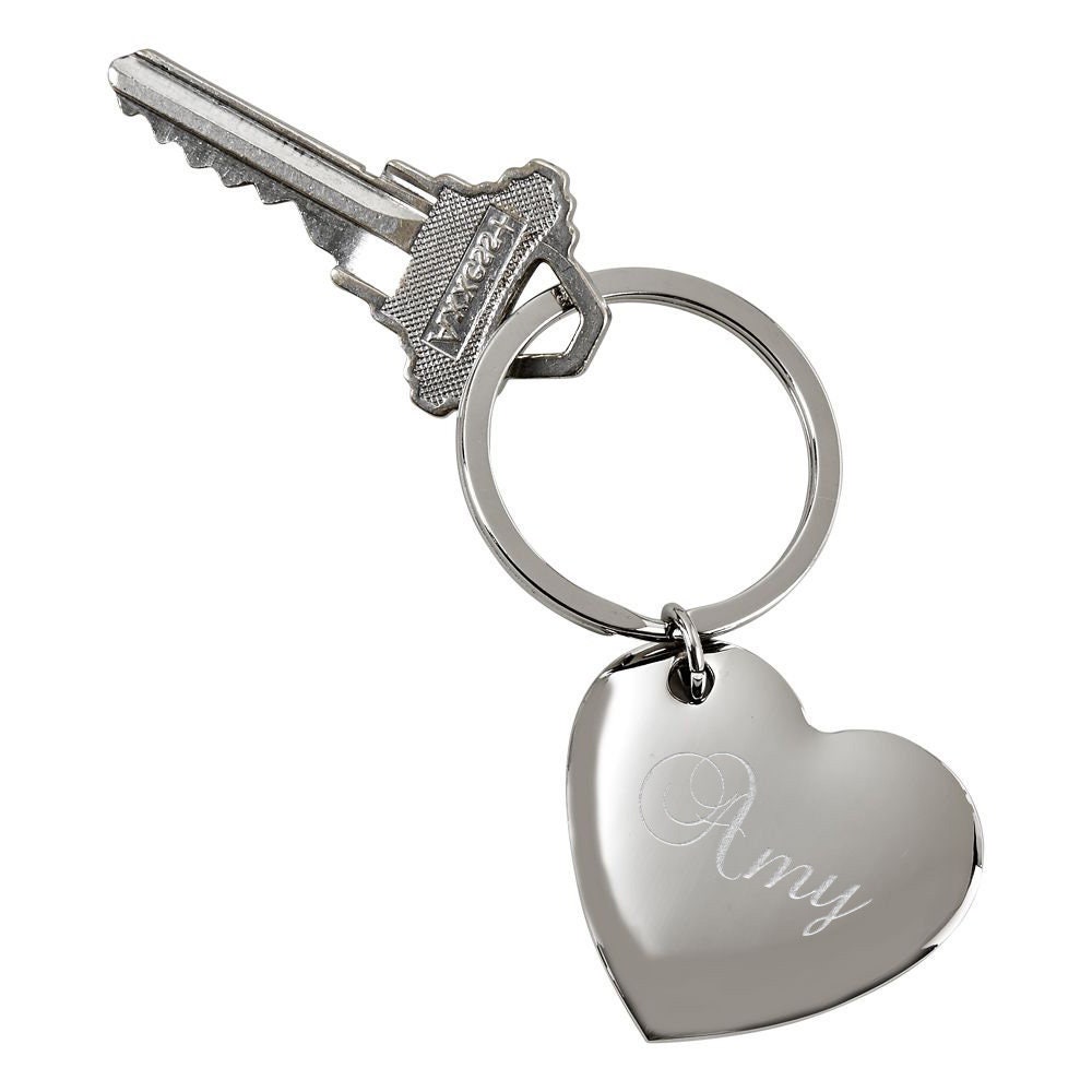 Personalized Polished Silver Heart Shaped Key Chain Engraved | Etsy