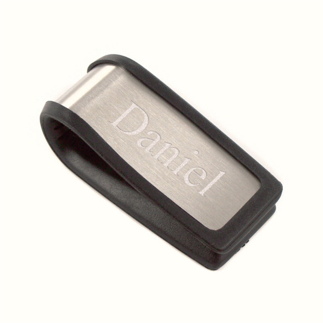 Personalized Brushed Stainless Steel Black Rubber Money Clip Engraved ...