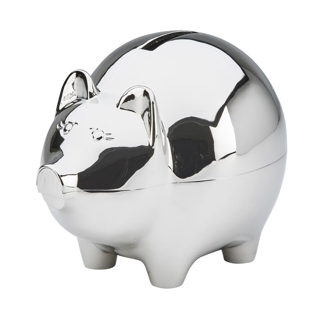 Personalized Large Polished Silver Finish Piggy Bank Engraved Gift for ...
