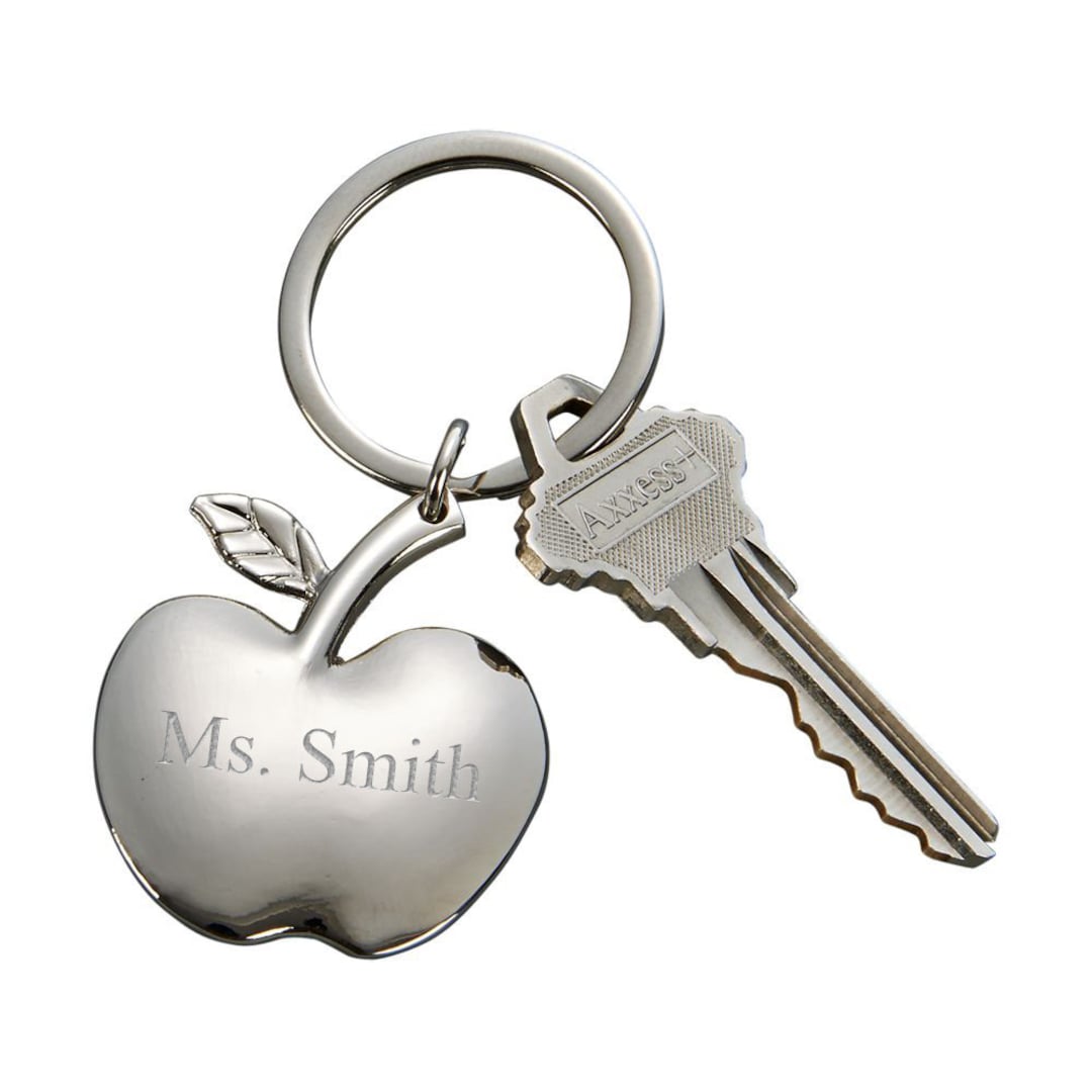 Personalized Silver Apple Shaped Key Chain Engraved School Teacher Gift ...