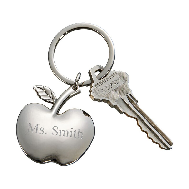 Personalized Silver Apple Shaped Key Chain Engraved School - Etsy