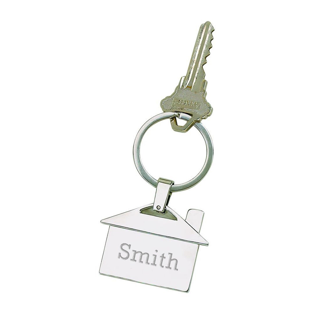 Personalized Silver House Shaped Key Chain Engraved Bridesmaid ...