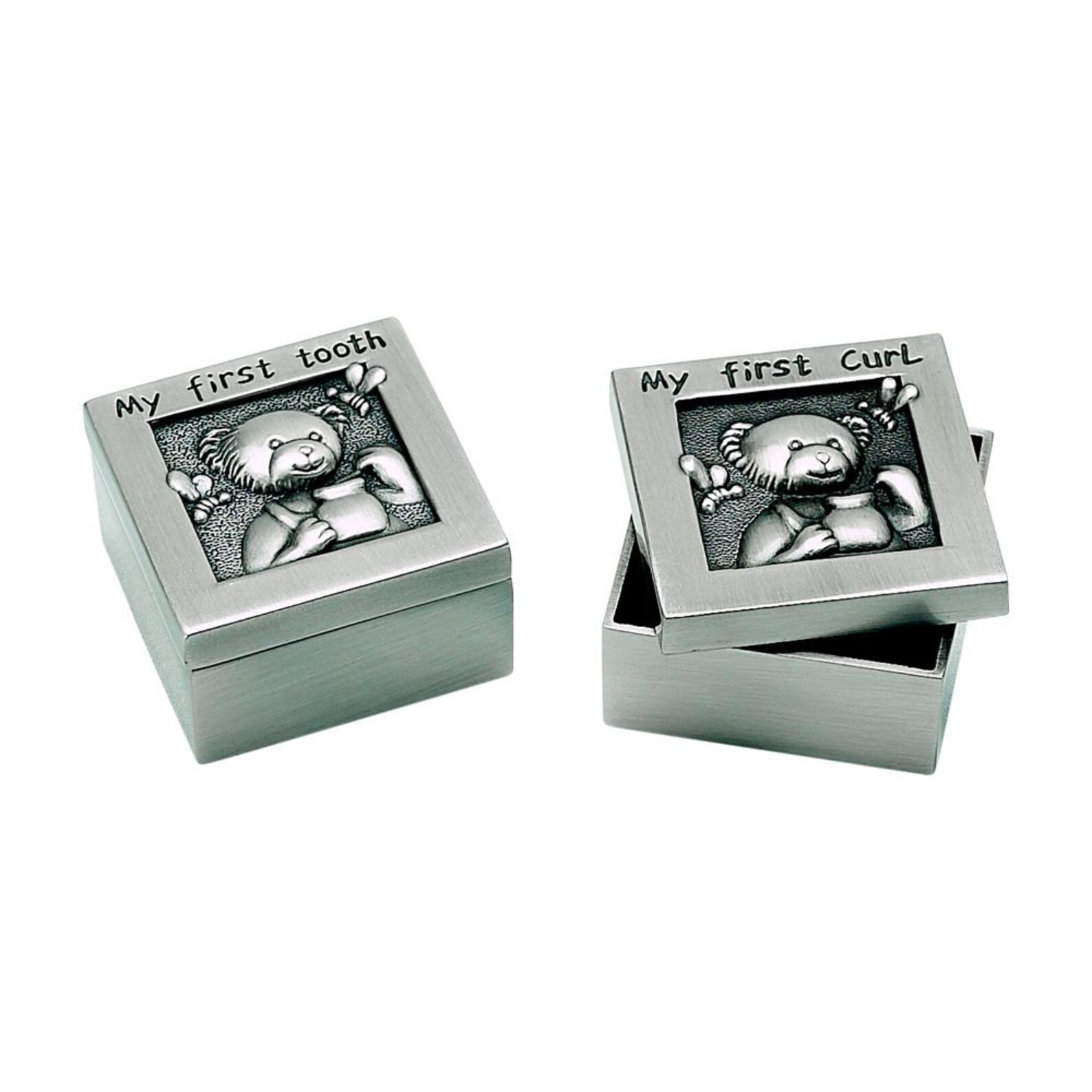 Personalized Brushed Pewter First Tooth and First Curl Square Keepsake ...