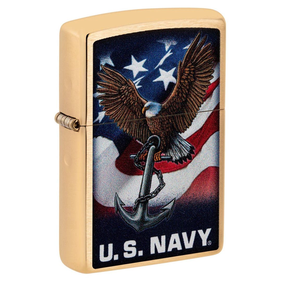 Personalized US Navy Eagle & Anchor Zippo Lighter Brushed Brass Classic ...
