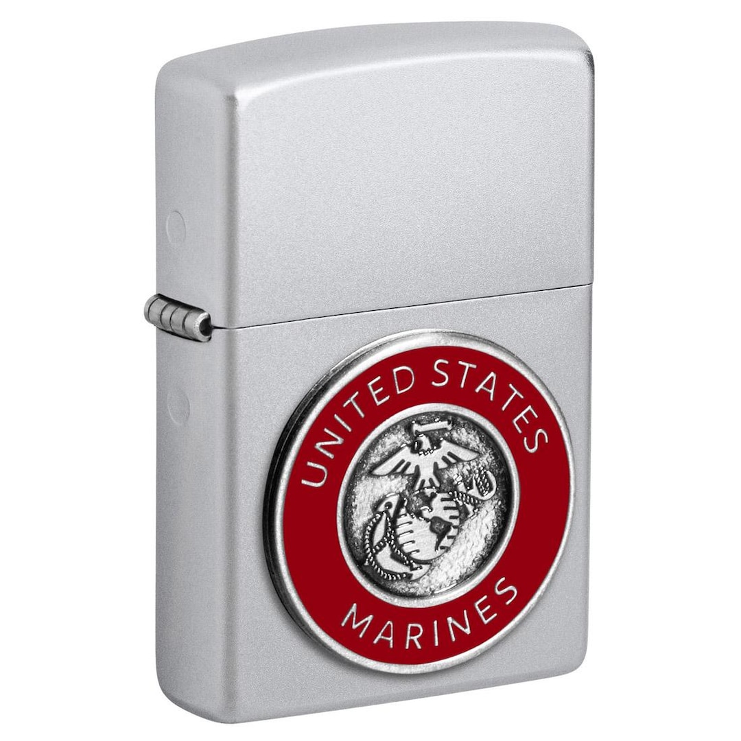 Personalized US Marines Corps Emblem Zippo Lighter Satin Chrome Classic ...
