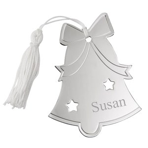 Personalized Silver Bell Christmas Tree Ornament With White Tassel ...