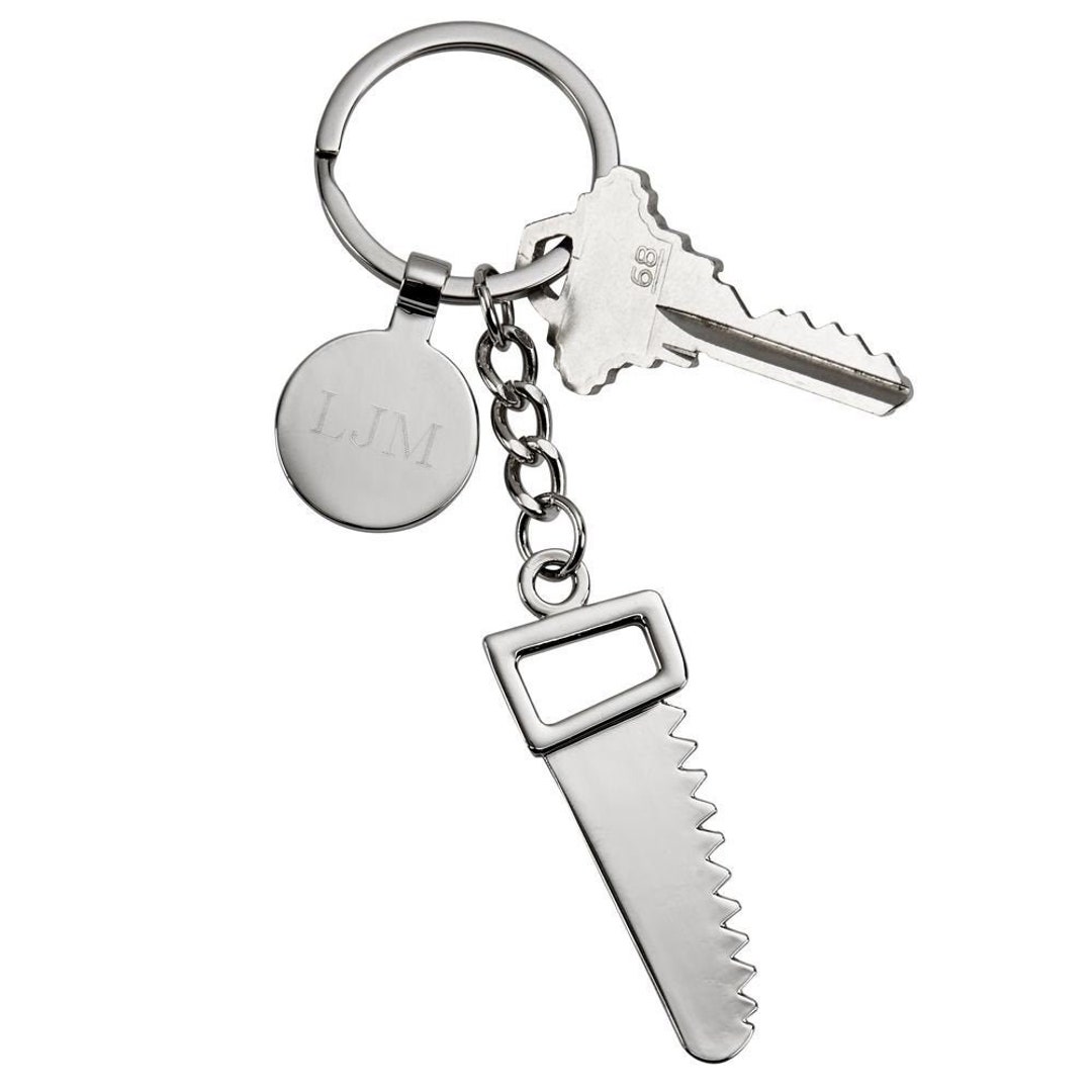 Personalized Silver Saw Key Chain With Engraved Tag Groomsmen Gift for ...