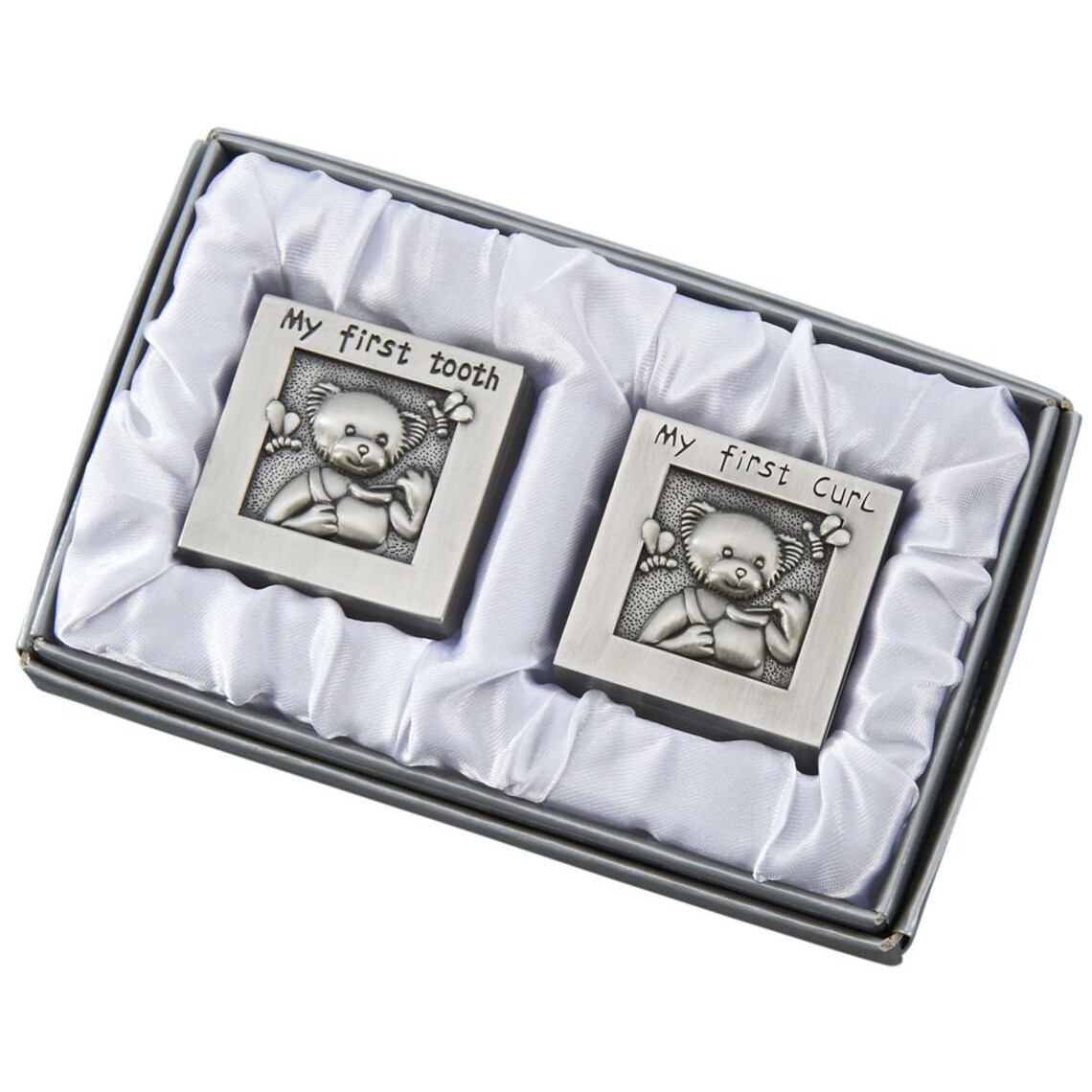 Personalized Brushed Pewter First Tooth and First Curl Square Keepsake ...