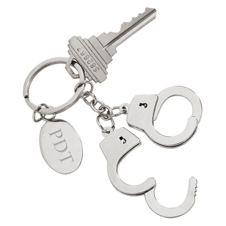 Personalized Silver Handcuffs Key Chain With Engraved Tag - Etsy UK