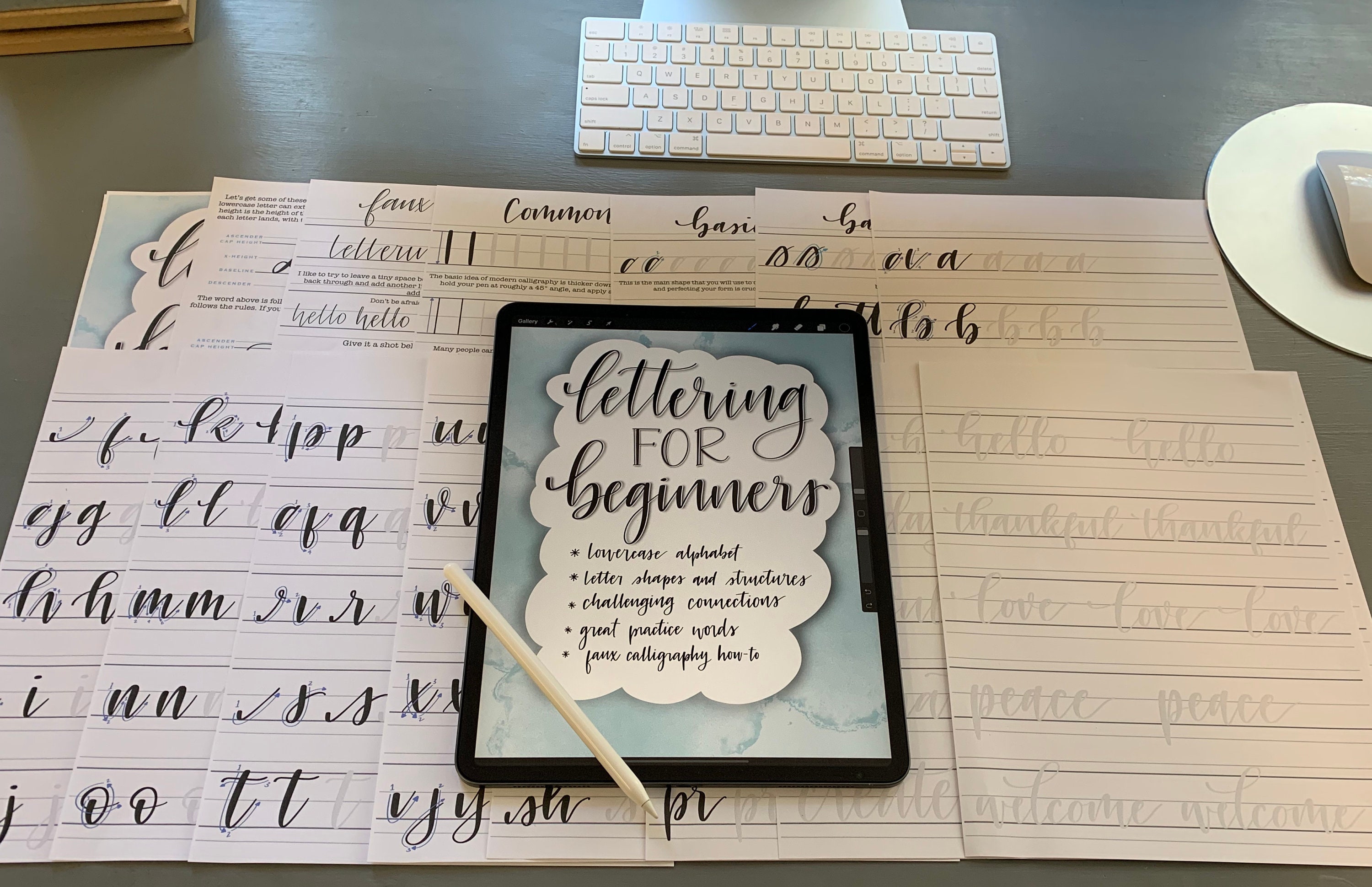 Hand Lettering and Modern Calligraphy Worksheets and Guide for ...