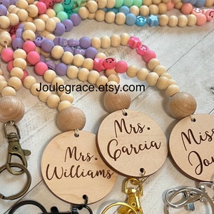 Wooden Beaded Lanyard With Name Tag With Id Badge Holder - Etsy