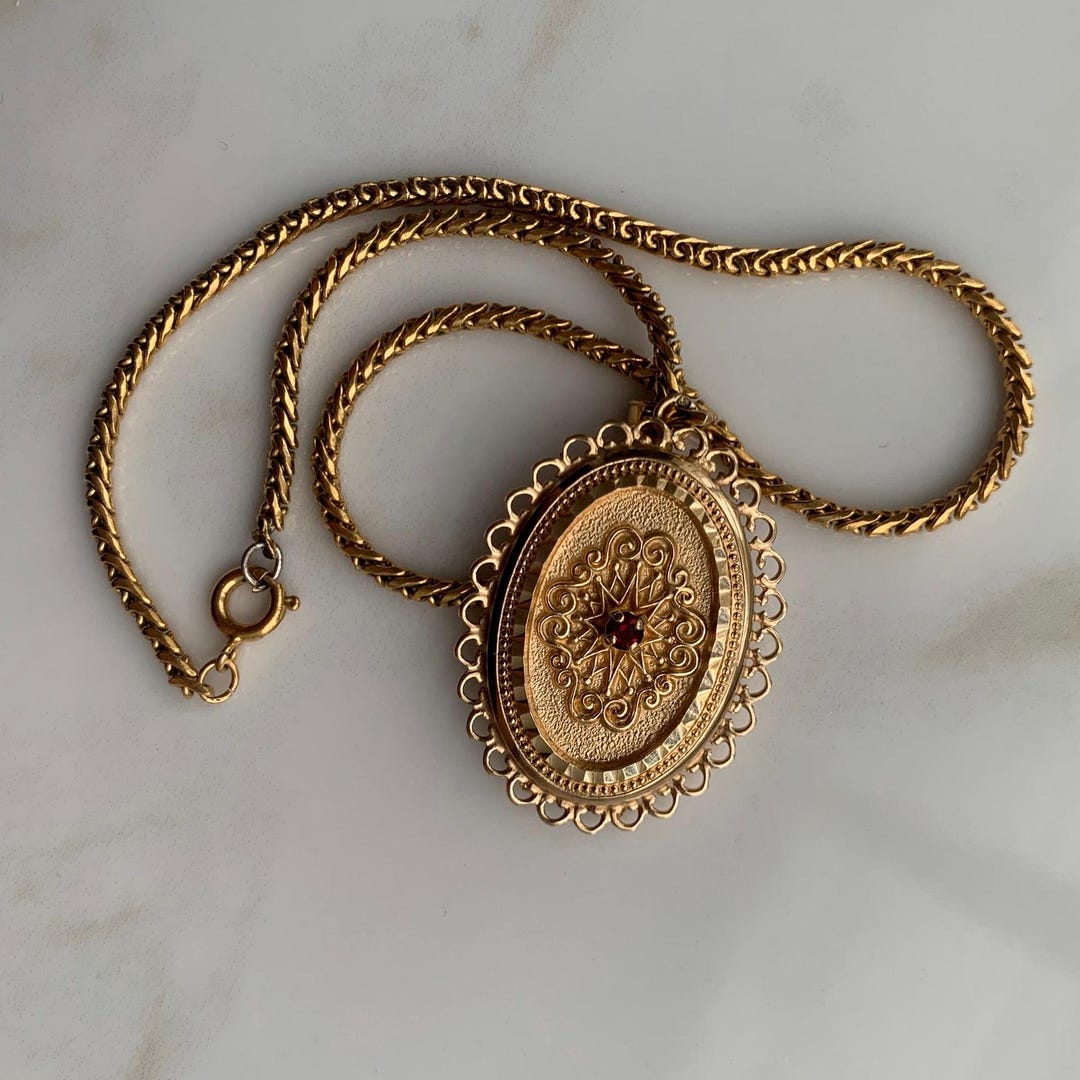 Vintage Fancy Rolled Gold Chain and Locket With Set Garnet - Etsy