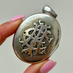 Extra Large Antique Silver Monogram Locket Pendant - Etsy