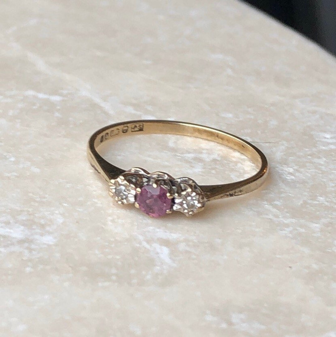 Vintage 9 Carat Gold Ruby and Diamond Ring - Etsy UK