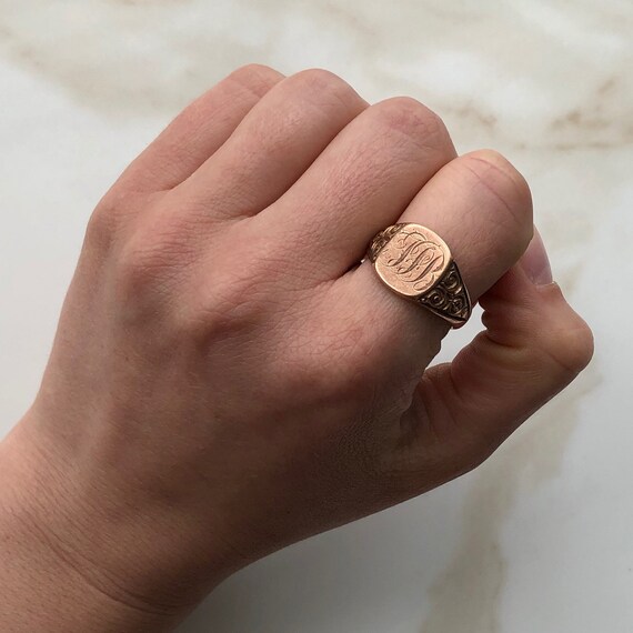 Vintage 9 Carat Rose Gold Signet Ring with ‘JJS’ Engr… - Gem