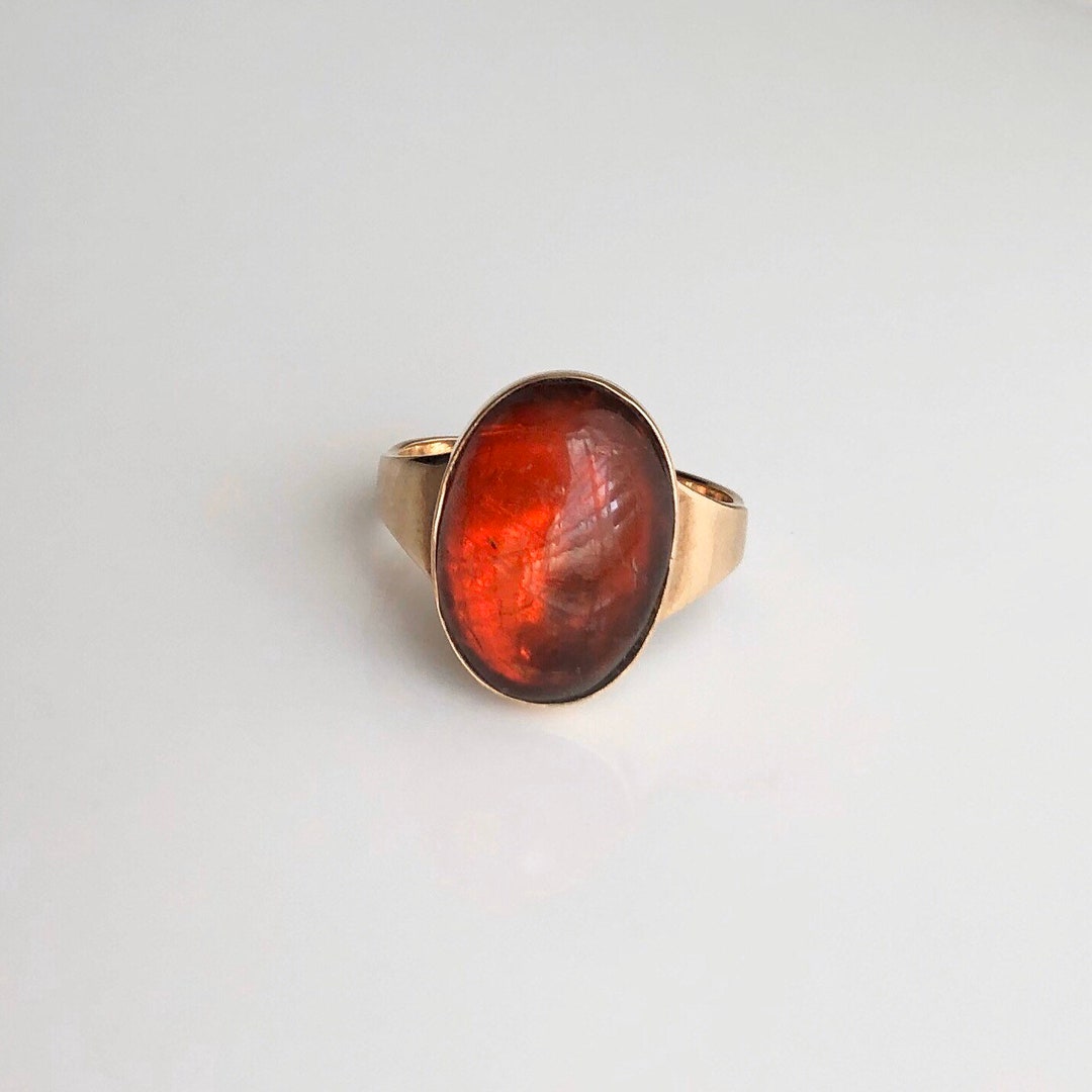 Vintage 9 Carat Yellow Gold Amber Ring - Etsy