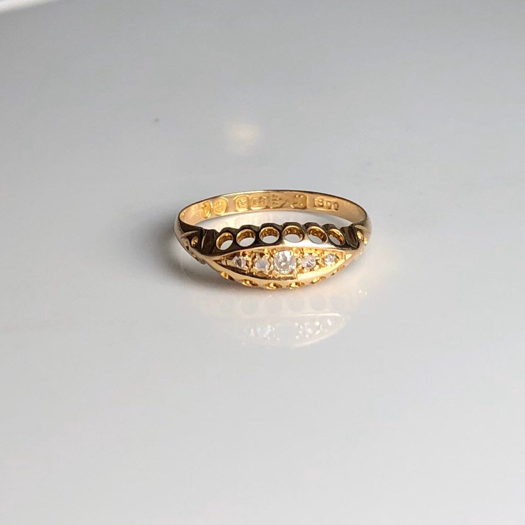 Anillo antiguo de oro amarillo de 18 quilates con diamante - Etsy España