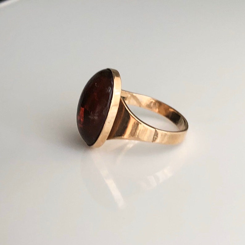 Vintage 9 Carat Yellow Gold Amber Ring - Etsy