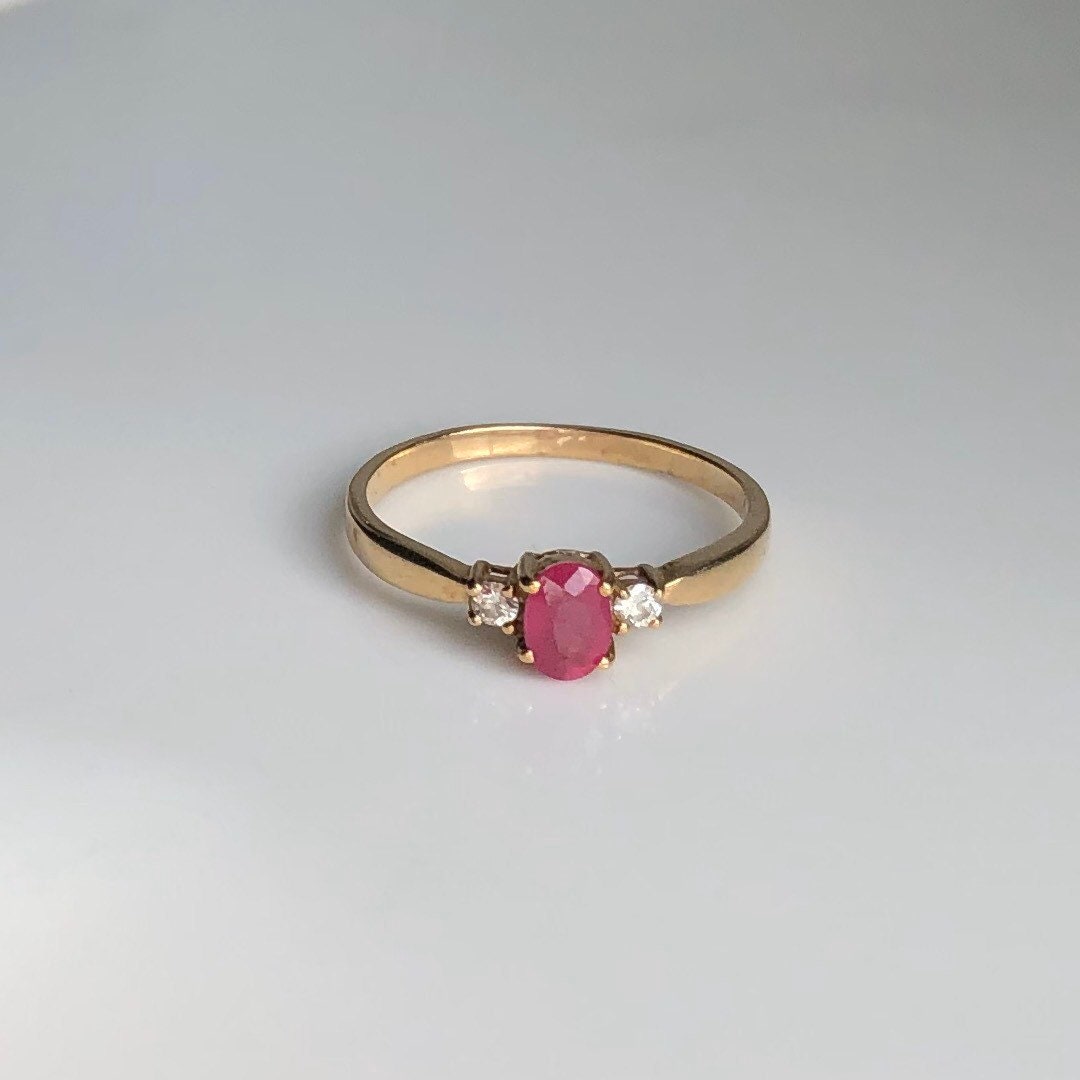 Vintage 9 Carat Yellow Gold Ruby and Diamond Ring - Etsy