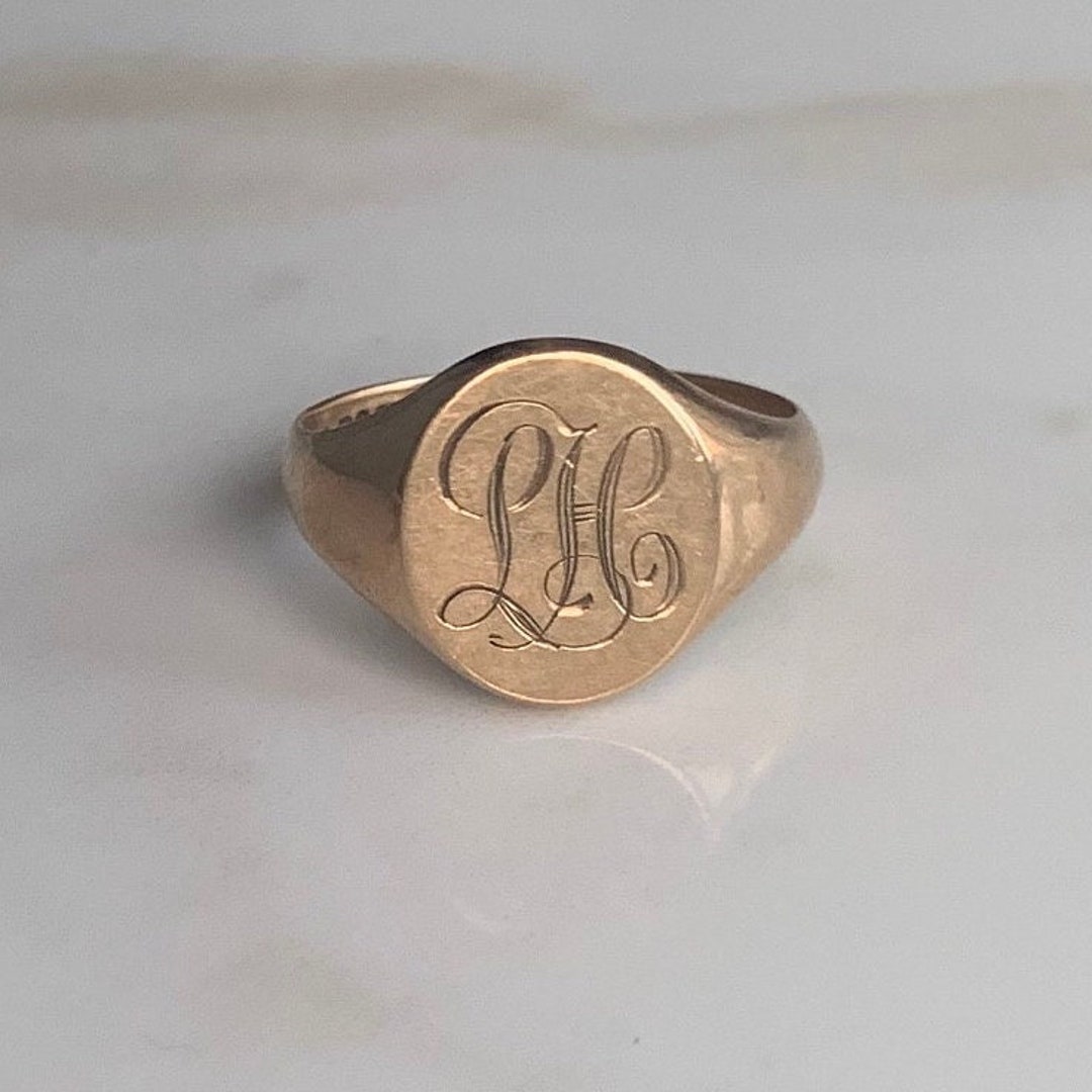 Vintage 9 Carat Yellow Gold Signet Ring Initials LH - Etsy