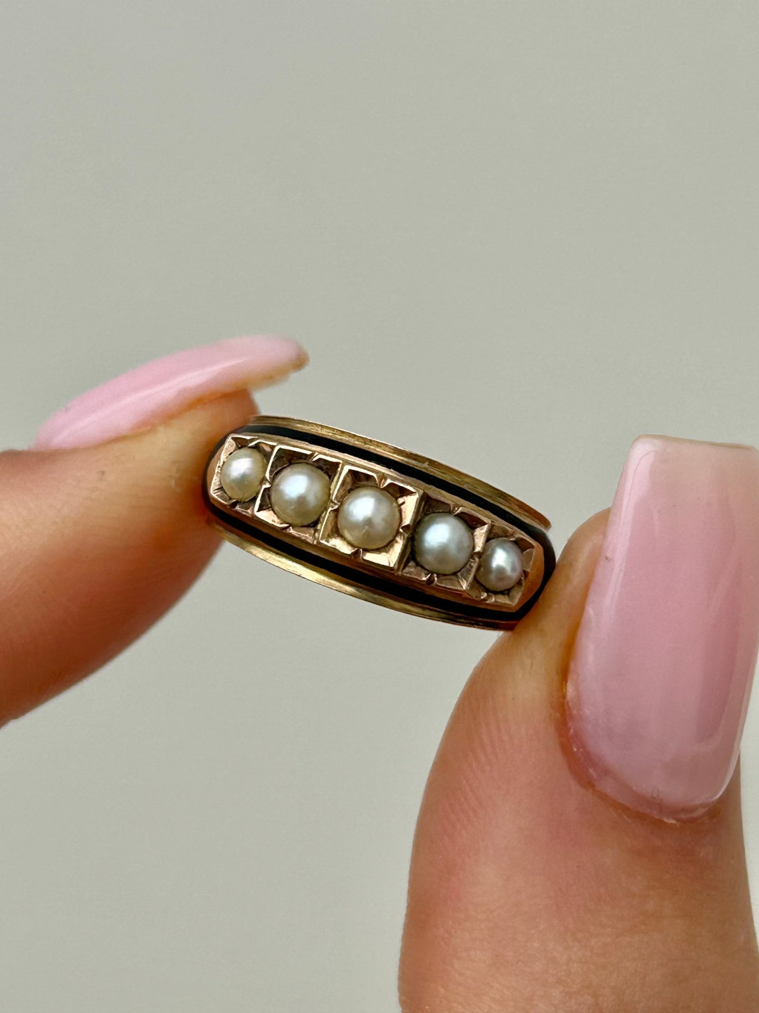 Antique Chunky 15ct Yellow Gold Enamel Pearl Locket Band Ring - Etsy