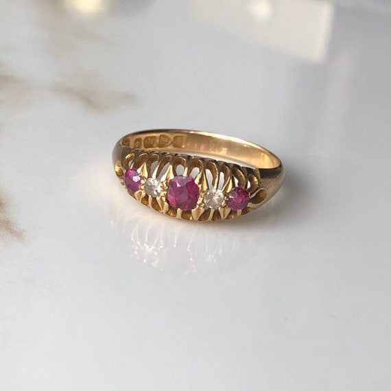 Antique 18 Carat Gold Ruby and Diamond Ring Circa.1900 Etsy