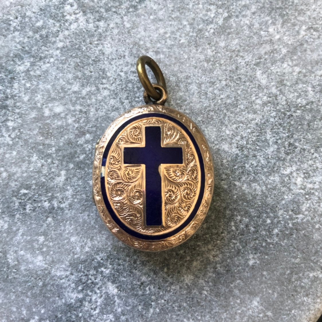 Vintage Gold Back & Front Blue Enamel Cross Locket | Etsy