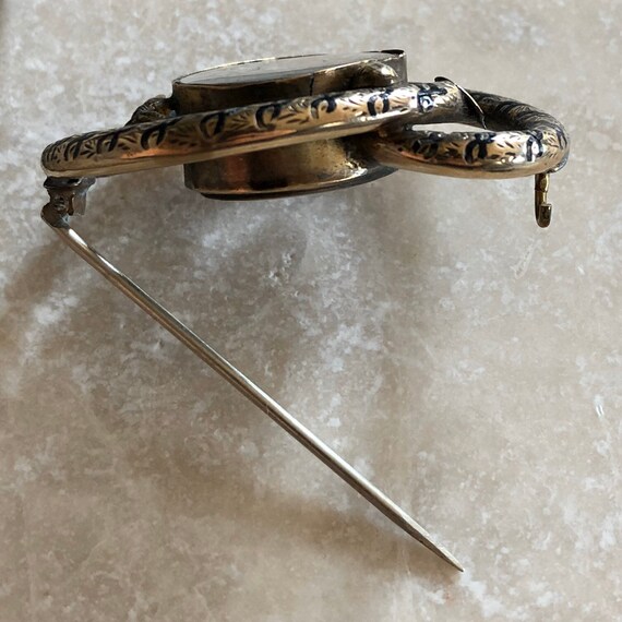 Vintage Pinchbeck Brooch with Portrait and Hairwork - Gem