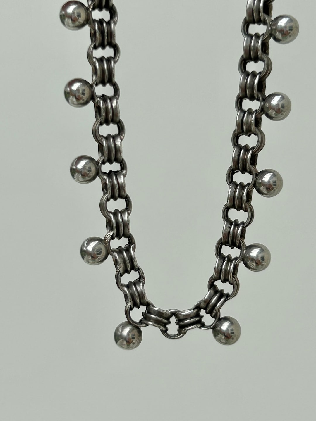 Antique Chunky Silver Ball Link Chain Necklace - Etsy