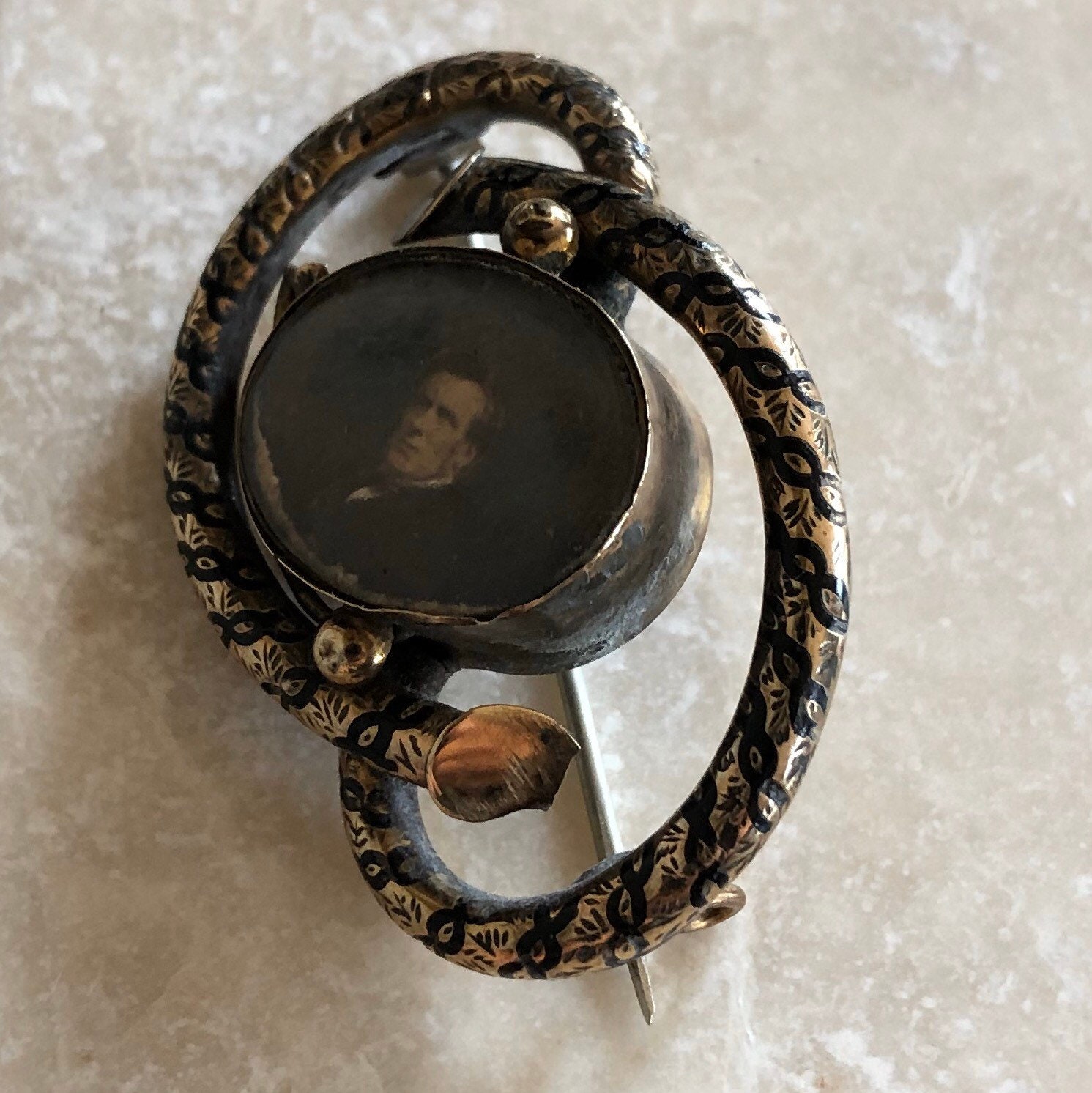 Vintage Pinchbeck Brooch With Portrait and Hairwork - Etsy