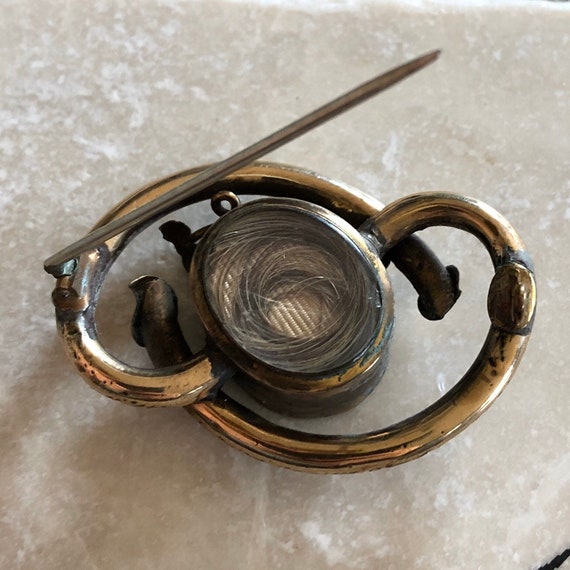 Vintage Pinchbeck Brooch with Portrait and Hairwork - Gem