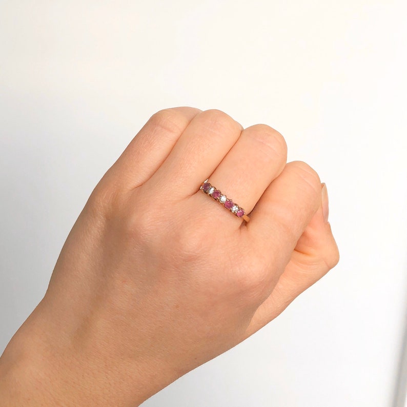 Vintage 9 Karat Diamond & Ruby Seven-stone Ring - Etsy