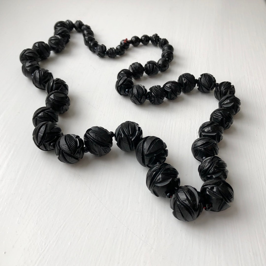 Vintage Whitby Jet Bead Necklace - Etsy Australia