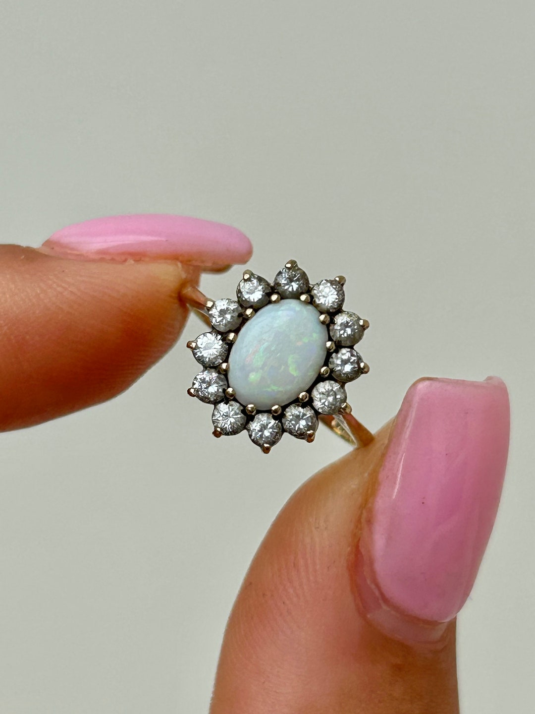 Vintage 9ct Gold Opal and Paste Cluster Ring - Etsy