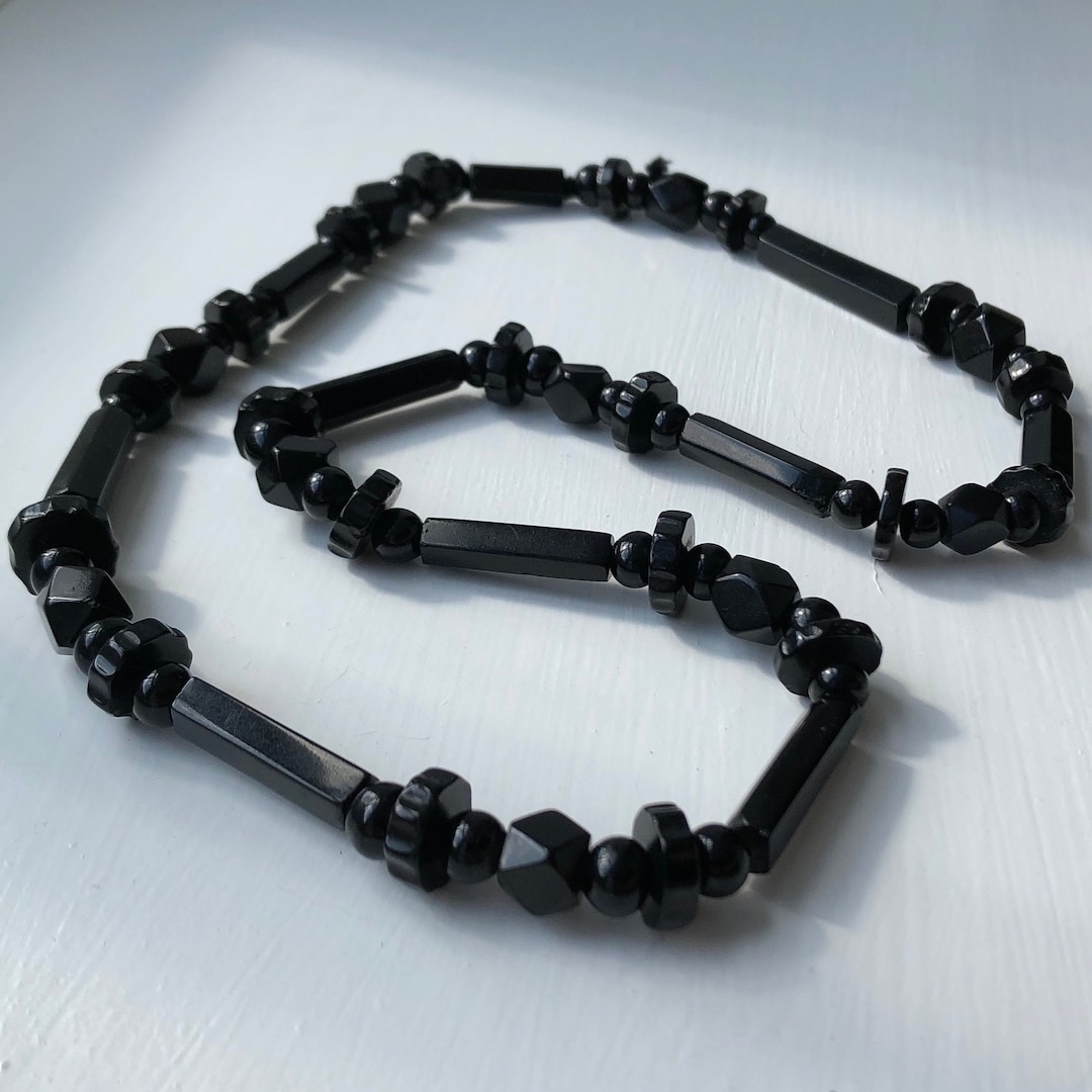Vintage Black Stone Jet Bead Necklace - Etsy