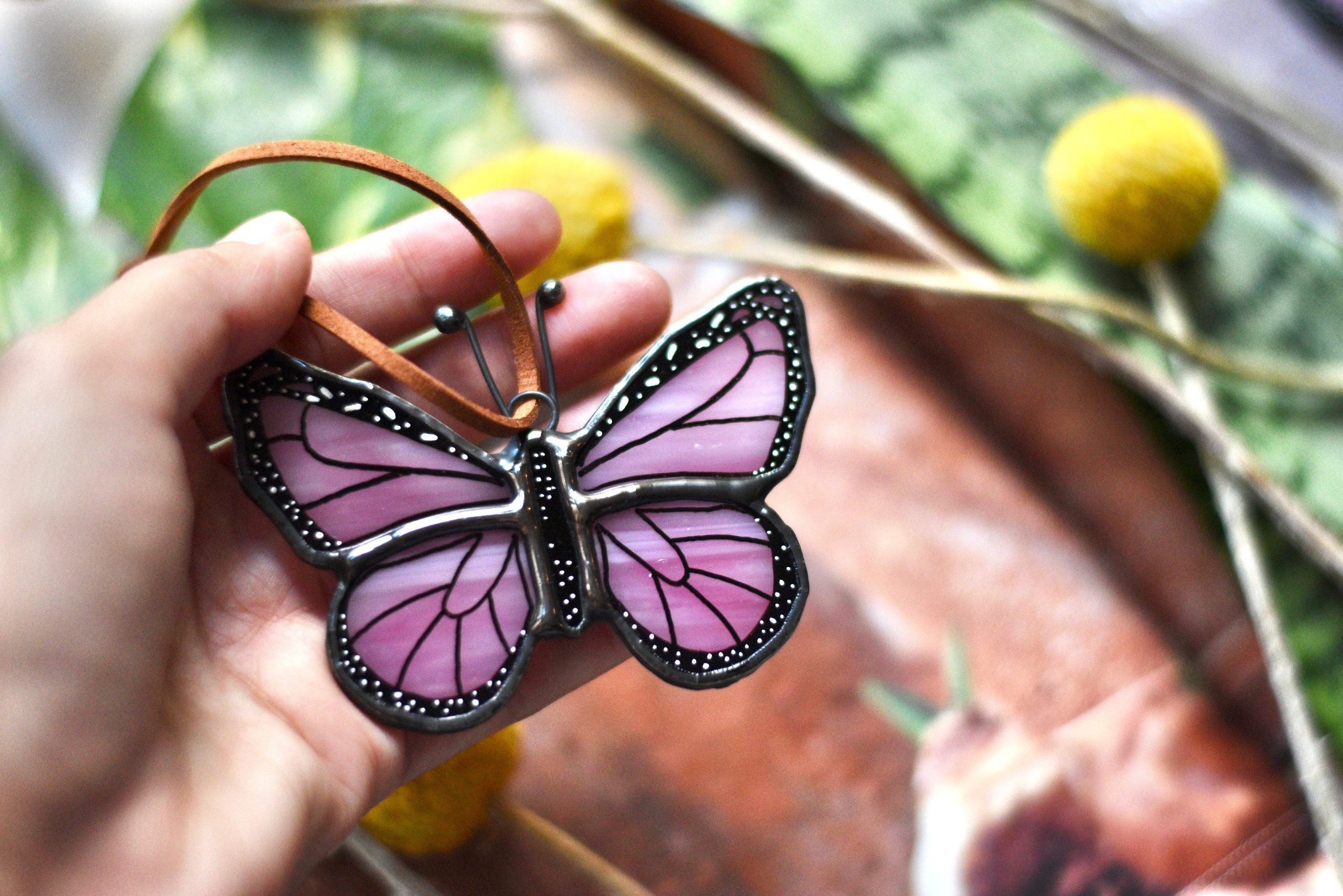 Pink Monarch Stained Glass Butterfly Christmas Ornament - Etsy
