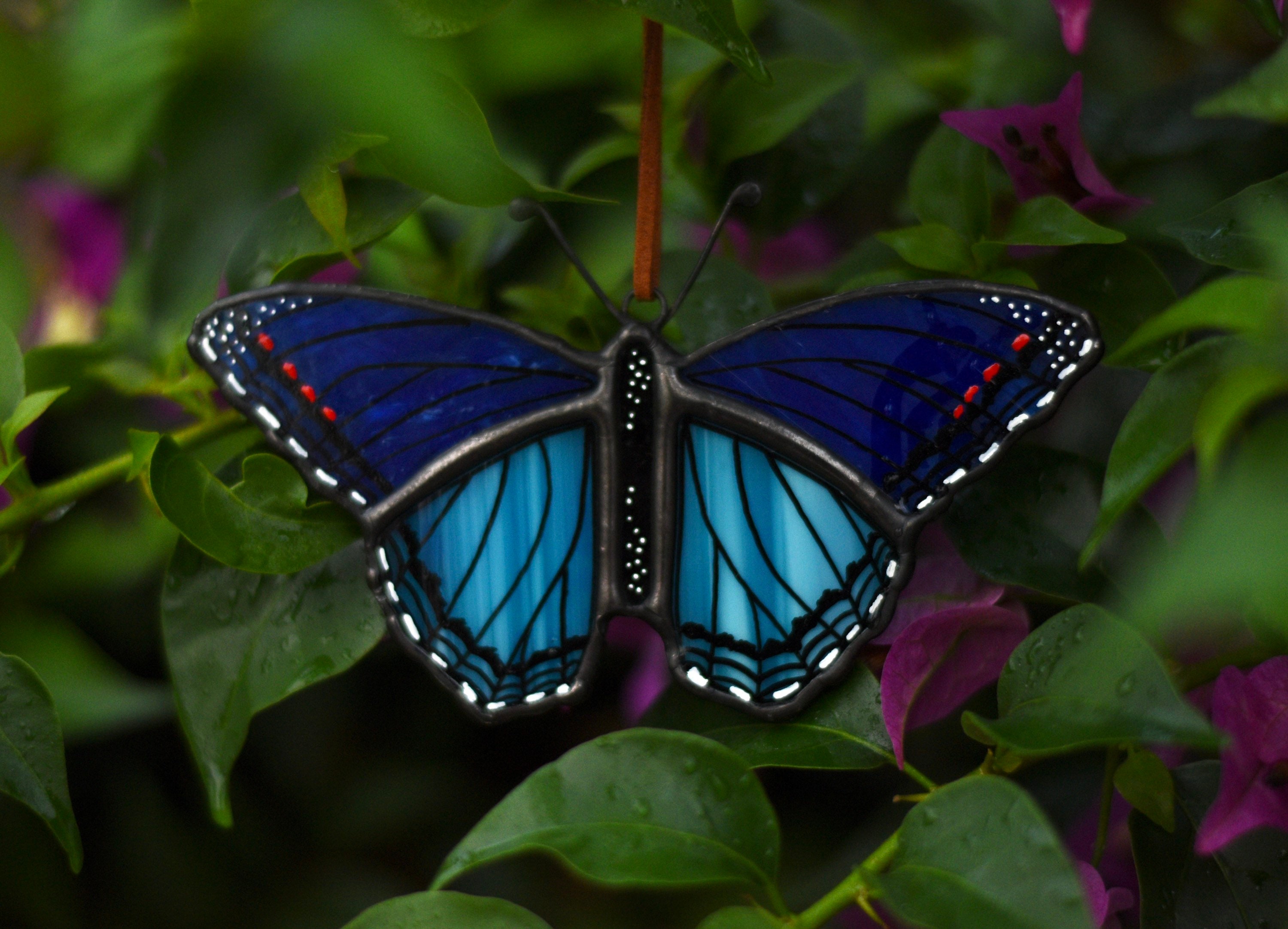 Blue Stained Glass Butterfly Suncatcher Butterfly Art - Etsy