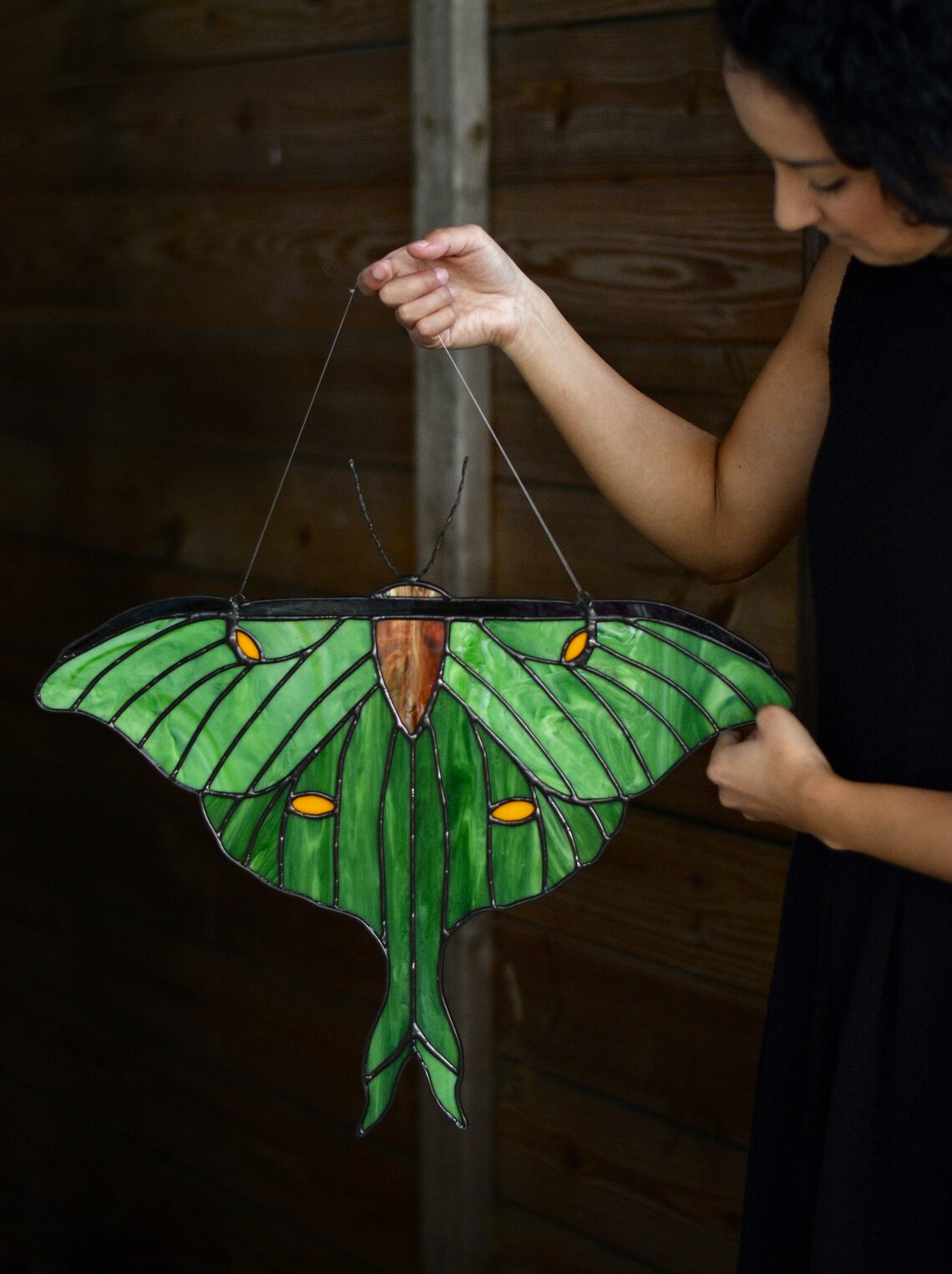 Large Stained Glass Green Luna Moth | Stained Glass Suncatcher ...
