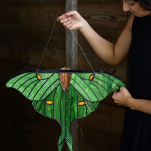 Large Stained Glass Green Luna Moth | Stained Glass Suncatcher ...