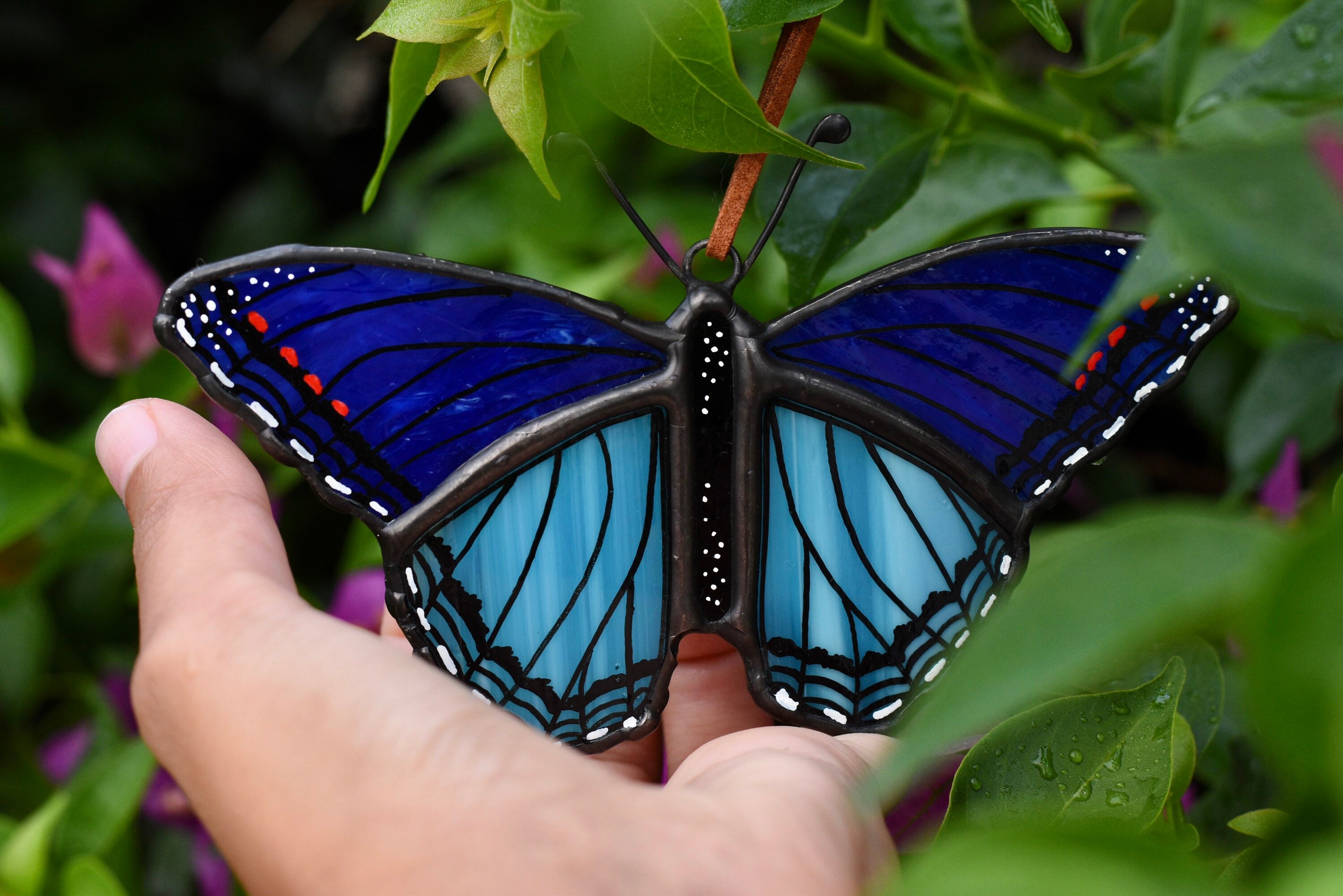 Blue Stained Glass Butterfly Suncatcher Butterfly Art - Etsy